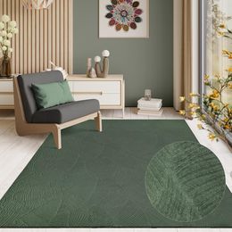 Teppich the carpet, B:120cm H:8mm L:160cm, gr&uuml;n, Polyester, Ankleidezimmer, Teppiche, "Rio", weicher Wohnzimmer Teppich rutschfest 3D-Optik