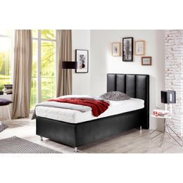 Boxspringbett, B:104cm L:210cm, schwarz, Westfalia Schlafkomfort, Bezug Unterbox und Kopfteil: Microfaservelours, 100% Polyester in Leder-Optik;Bezug