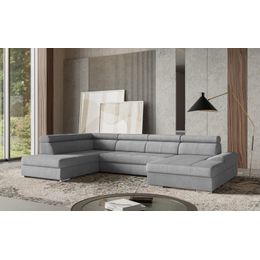Sit & More Wohnlandschaft SIT & MORE, B:345cm H:79cm T:213cm, grau, 100% Polyester, Sofas, "U-Form", mit verstellbaren Kopfteilen, wahlweise mit Bettfunktion