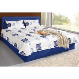 Polsterbett, B:130cm L:210cm, blau, Westfalia Schlafkomfort, Bezug Bett: Mikrofaser (100% Polyester);Bonnell-Federkernmatratze: Mischgewebe (51%