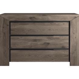 Kombikommode GAMI, B:123cm H:80cm T:45cm, braun, Spanplatte, Schlafzimmer, Sideboards, "Kommode 3 Schubladen", In 2 Farben erh&auml;ltlich