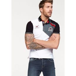 Bruno Banani Herren Poloshirt, wei&szlig;, Gr. XL, bestickt, mehrfarbig, Piqu&eacute;, Obermaterial: 95% Baumwolle, 5% Elasthan, Shirts, Kurzarm, k&ouml;rpernahe