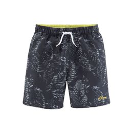 s.Oliver Kinder Badeshorts "Blade Kids", schwarz, Gr. 170, bedruckt, Polyester, Badehosen, mit kontrastfarbenem Detail