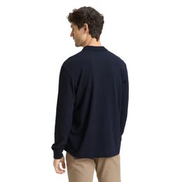 Tom Tailor Herren Langarm-Poloshirt, blau, Gr. XXXL, unifarben, Web, Obermaterial: 60% Baumwolle, 40% Polyester, Shirts, mit Logo Stickerei