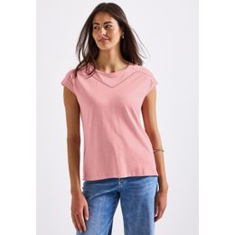 Shirttop Street One, Damen, Gr. 36, blush peach, Jersey, Obermaterial: 50% Baumwolle, 50% Modal, unifarben, regular fit taillenbedeckt, Rundhals, Tops Shirttop, mit Deko-Tape