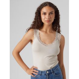 V&eacute;ro Moda VERO MODA Damen Spitzentop "VMROSA SL TOP JRS NOOS"pumice stone, Gr. XS, unifarben, Jersey, Obermaterial: 95% Viskose, 5% Elasthan, Tops,