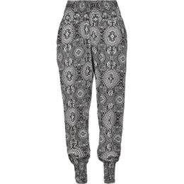 Urban Classics Damen Stoffhose "Urban Classics Damen Ladies Sarong Pants", schwarz-wei&szlig;, Gr. M, unifarben, 100% Viskose, Hosen
