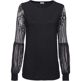 bonprix Damen Langarmshirt "Langarmshirt aus Viskose-Mix", schwarz, Gr. 32, Obermaterial: 95% Viskose, 5% Elasthan. Spitze: 100% Polyester, Shirts,