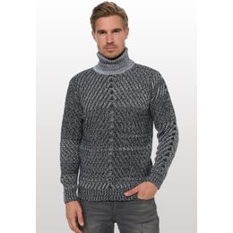 Rusty Neal Herren Strickpullover, grau, Gr. S, meliert, 70% Polyacryl, 30% Baumwolle, Pullover, im angesagten Kontrast-Design