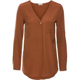 bonprix Damen Longbluse "Longbluse", braun, Gr. 50, unifarben, Obermaterial: 97% Polyester, 3% Elasthan, Blusen, bequeme Passform, verdeckte