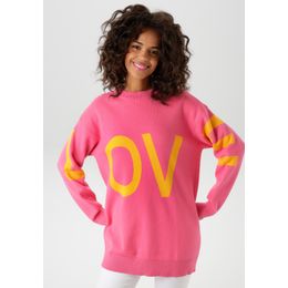 Aniston CASUAL Damen Strickpullover, pink, Gr. 48, unifarben mit Farbeinsatz, Strick, Obermaterial: 100% Baumwolle, Pullover, mit eingestricktem