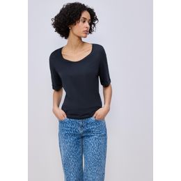 Street One Damen T-Shirtshadowed navy, Gr. 40, unifarben, Web, 50% Modal, 50% Baumwolle, Shirts, mit V-Ausschnitt