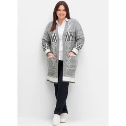 Damen Longstrickjacke, grau, Gr. 52, sheego by Joe Browns, gemustert, 97% Polyester, 3% Elasthan, Strickjacken