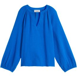bonprix Damen Shirtbluse "Oversize-Bluse aus Musselin", blau, Gr. 38, unifarben, Web, Obermaterial: 100% Baumwolle, Blusen, Oversize-Passform, mit