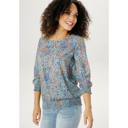 Damen Schlupfbluse, bunt, Gr. 48, Aniston SELECTED, bedruckt, gebl&uuml;mt, gemustert, Georgette, Obermaterial: 100% Polyester, Blusen, mit Smok-B&uuml;ndchen