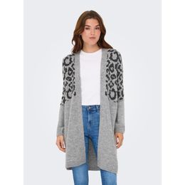 Only Damen Strickjacke "ONLJADE ANIMAL LS CARDIGAN CC KNT", grau, Gr. XS, gemustert, Strick, Obermaterial: 81% Polyacryl, 19% Polyester, Strickjacken