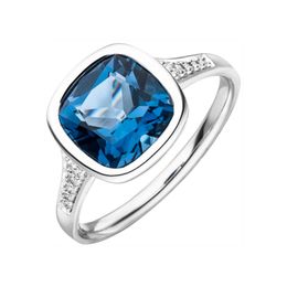 Jobo Damen Fingerring, 58, SI = kleine Einschl&uuml;sse, Diamanten Wei&szlig;gold 585, wei&szlig;, Diamanten, Wei&szlig;gold 585, Fingerringe, 585 Wei&szlig;gold mit Blautopas