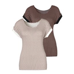 Vivance Damen Kurzarmshirt "mit dekorativem &Auml;rmelsaum", schwarz-wei&szlig;, Gr. 32, bedruckt, Obermaterial: 95% Viskose (LENZING ECOVERO ), 5% Elasthan,