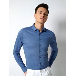 DESOTO Herren Langarmhemd "Jerseyhemd Casual Kent", blau, Gr. XXXL, unifarben, Jersey, Obermaterial: 100% Baumwolle, Hemden