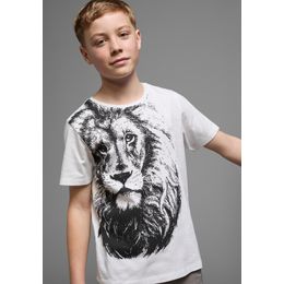 Kidsworld Jungen T-Shirt "Mit coolem L&Ouml;WEN-Print", wei&szlig;, Gr. 176, bedruckt, Jersey, Obermaterial: 100% Baumwolle, Shirts, Kurzarm, Basic-Passform,