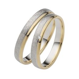 Firetti Damen Trauring "Schmuck Geschenk Gold 750 Hochzeit Ehering "LIEBE"", 62, 0,01 SI = kleine Einschl&uuml;sse mit Brillant, Gelbgold 375 Wei&szlig;gold