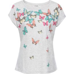 bonprix Damen T-Shirt, grau, Gr. 44, Obermaterial: 65% Polyester, 35% Viskose, Shirts, Slim fit Passform, Kurzarm mit kleinen Fl&uuml;gel&auml;rmeln