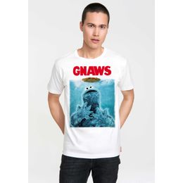 logoshirt Herren T-Shirt "Sesamstrasse Kr&uuml;melmonster", wei&szlig;, Gr. XXL, unifarben, 100% Baumwolle, Shirts, mit bequemem Crew Neck