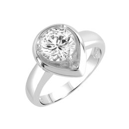 ZEEme Damen Fingerring "Silber 925 rhodiniert Tropfen-Form mit wei&szlig;em Zirkonia-Stein", 020 (63,7), Silber 925 (Sterlingsilber), wei&szlig;, Silber 925