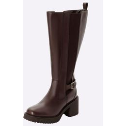 sheego Damen Weitschaftstiefel, Gr. 43, braun, Leder, Schuhe