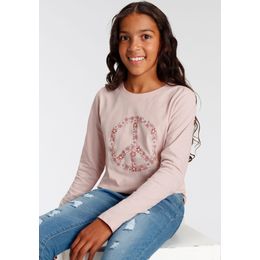 Kidsworld M&auml;dchen Langarmshirt "Peace", rosa, Gr. 140, bedruckt, Single Jersey, Obermaterial: 100% Baumwolle, Shirts, Langarm, Basic-Passform, mit