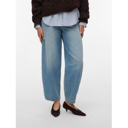 V&eacute;ro Moda High-waist-Jeans VERO MODA "VMBILLIE HR BARREL ANK JEANS LI3151 NOOS", Damen, Gr. 26, L&auml;nge 30, light blau denim detail:tinted, Denim/Jeans, Obermaterial: 100% Baumwolle, unifarben, loose fit kn&ouml;chellang, Jeans High-Waist-Jeans, Baumwolle, Barrel Fit, High Waist