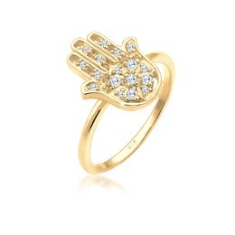 Elli Damen Fingerring "Hamsa Hand der Fatima Zirkonia Boho 925 Silber", 52mm,mit Steinen, Silber 925 (Sterlingsilber), 1,5mm, gold, Silber 925
