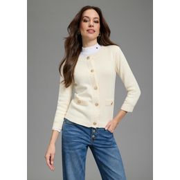 Bruno Banani Damen Cardigansanftes wei&szlig;, Gr. 48, unifarben, Strick, Obermaterial: 50% Baumwolle, 50% Polyacryl, Strickjacken, mit modischen Kn&ouml;pfen