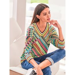 Damen 3/4-Arm-Shirt "Druck-Shirt", gr&uuml;n, Gr. 34, Rick Cardona BY HEINE, bedruckt, gemustert, mehrfarbig, 95% Polyester, 5% Elasthan, Shirts