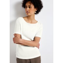 Street One Damen T-Shirt, wei&szlig;, Gr. 36, unifarben, Jersey, Obermaterial: 56% Polyester, 44% Viskose, Shirts, mit U-Boot Ausschnitt