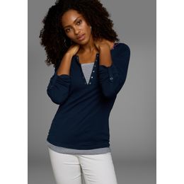 Kangaroos Damen 2-in-1-Shirt, blau, Gr. 44, unifarben mit Farbeins&auml;tzen, Obermaterial: 100% Baumwolle, Shirts, Langarm, sehr figurbetont