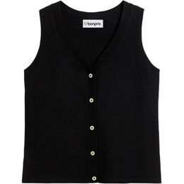 bonprix Damen Strickweste "Feinstrick-Weste mit Kn&ouml;pfen", schwarz, Gr. 44, unifarben, Strick, Obermaterial: 60% Baumwolle, 30% Polyester, 10%