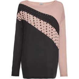 bonprix Damen Longpullover "Longpullover mit Applikation", schwarz, Gr. 36, Feinstrick, Obermaterial: 50% Polyacryl, 50% Viskose, Pullover, l&auml;ssig