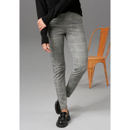 Aniston CASUAL Damen Leggings, grau, Gr. 46, kariert, Jersey, Obermaterial: 65% Polyester, 30% Viskose, 5% Elasthan, Hosen, im Karo-Dessin