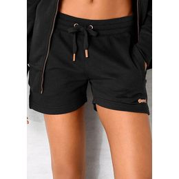 Damen Relaxshorts, BENCH. LOUNGEWEAR, Gr. 48, schwarz, Sweatware, Obermaterial: 60% Baumwolle, 40% Polyester, unifarben, Basic, Hosen, Sweathose mit