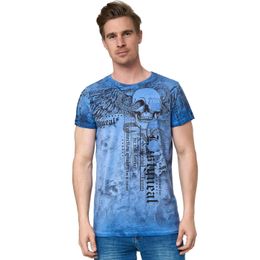 Rusty Neal Herren T-Shirt, blau, Gr. XXXL, bedruckt, 100% Baumwolle, Shirts, mit coolem Allover-Print