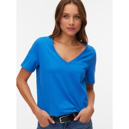 V&eacute;ro Moda VERO MODA Damen Kurzarmshirt "VMPAULINA SS V-NECK T-SHIRT JRS NOOS"nebulas blau, Gr. L, unifarben, Jersey, Obermaterial: 100% Baumwolle, Shirts,