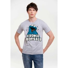 logoshirt Herren T-Shirt "Sesamstrasse - Kr&uuml;melmonster", grau, Gr. L, bedruckt, 100% Baumwolle, Shirts, mit coolem Print