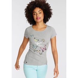 Kangaroos Damen T-Shirt, grau, Gr. 48, bedruckt, Rippware, Obermaterial: 95% Baumwolle, 5% Viskose, Shirts, Kurzarm, k&ouml;rpernahe Passform, aus Rippware