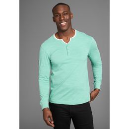 DELMAO Herren Henleyshirt, gr&uuml;n, Gr. XXXL, meliert, Single Jersey, Obermaterial: 80% Baumwolle, 20% Polyester, Shirts, Langarm, melierte Optik,
