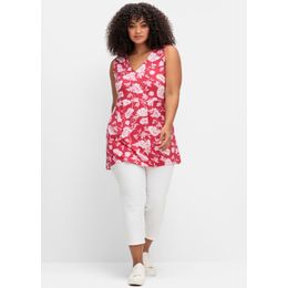 Damen Longtop, rot, Gr. 54, sheego by Joe Browns, gebl&uuml;mt, gemustert, 95% Viskose, 5% Elasthan, Spitze:100% Baumwolle, Tops