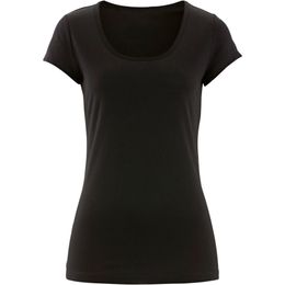 bonprix Damen T-Shirt, schwarz, Gr. 40, unifarben, Jersey, Obermaterial: 95% Baumwolle, 5% Elasthan, Shirts, figurbetonte slim fit Passform, Kurzarm,