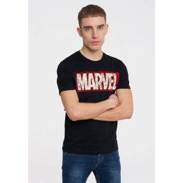logoshirt Herren T-Shirt "Marvel Comic Block Logo", schwarz, Gr. L, unifarben, 100% Baumwolle, Shirts, mit coolem Print