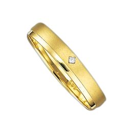 Firetti Damen Trauring "Schmuck Geschenk Gold 375 Hochzeit Ehering Trauring "LIEBE"", 17,5, 0,01 SI = kleine Einschl&uuml;sse mit Brillant, Gelbgold 375,