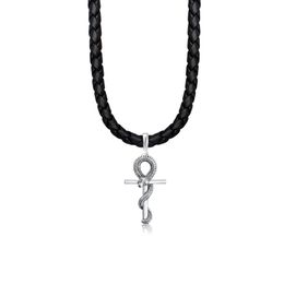 Kuzzoi Herren Kette mit Anh&auml;nger "Herren Kreuz Schlange Leder Oxidiert 925 Silber", 55, ohne Stein, Silber 925 (Sterlingsilber), L: 50, silber,